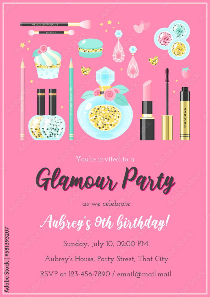 Glamour birthday party invitation template. Beautiful background of ...