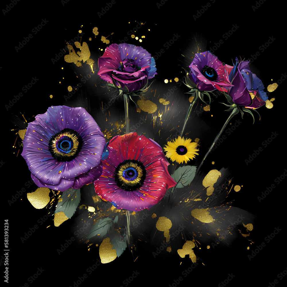 Sparkling flower arrangement, Glitter oil painting bouquet of flowers ...