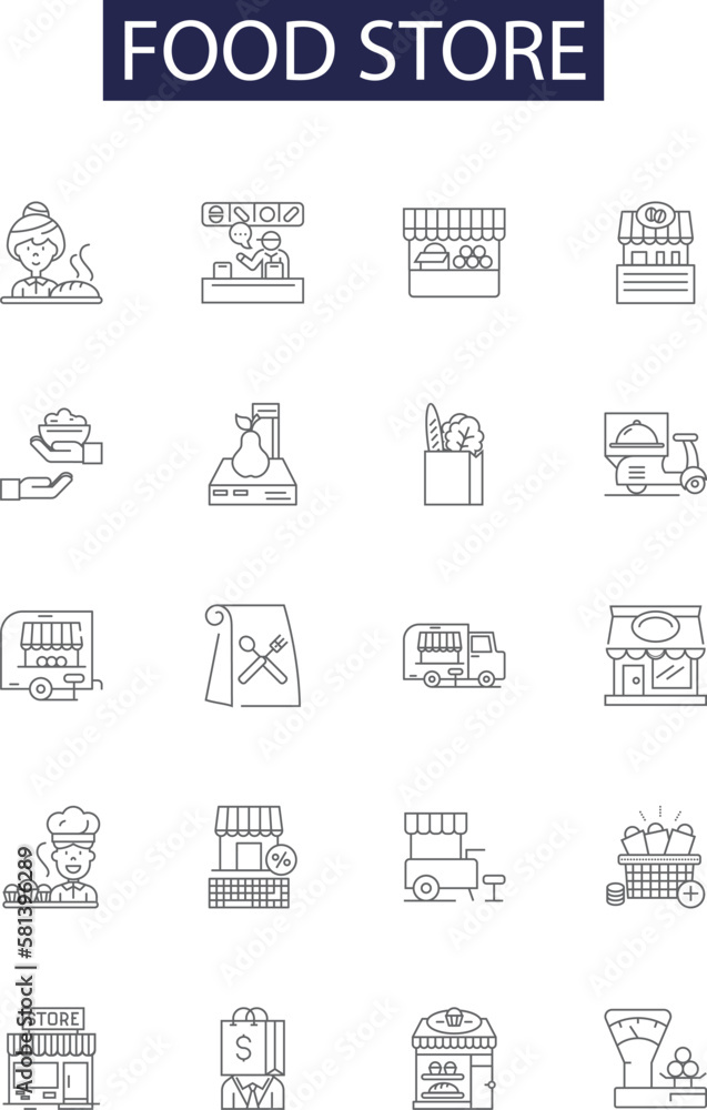Food store line vector icons and signs. Supermarket, Provisions, Pantry ...