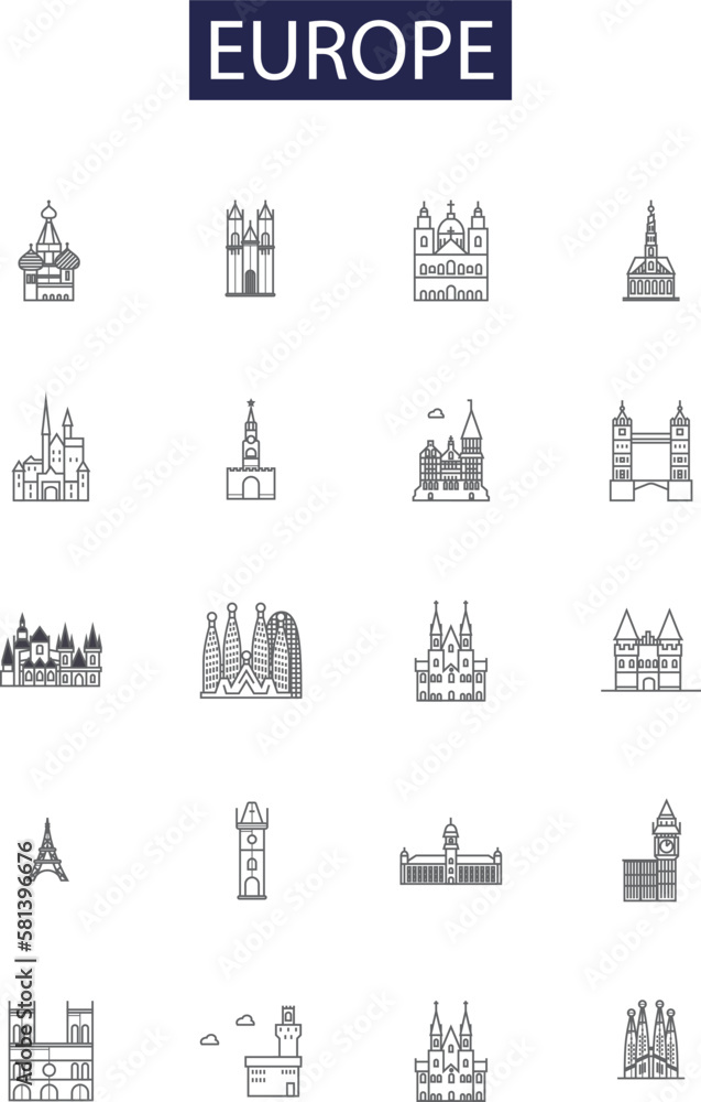 Europe line vector icons and signs. continent, Countries, Geography ...