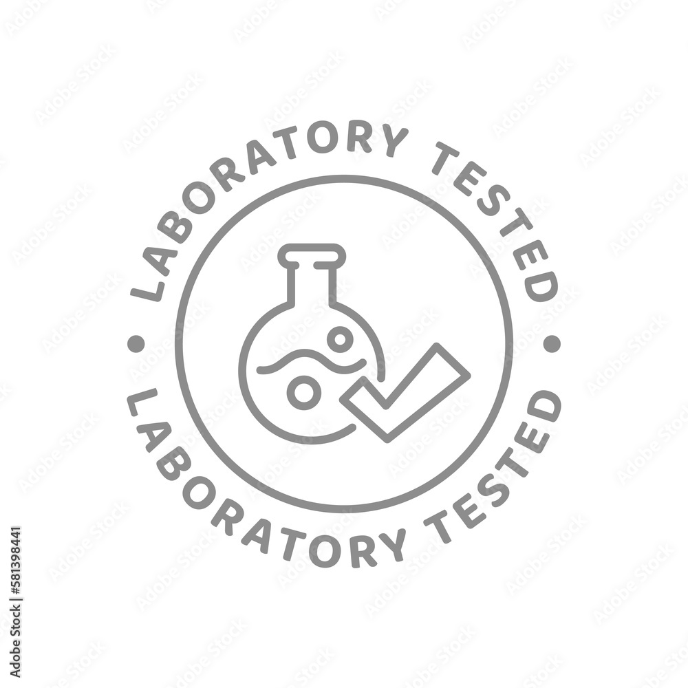 Lab tested vector with flask and checkmark. Laboratory approved test ...