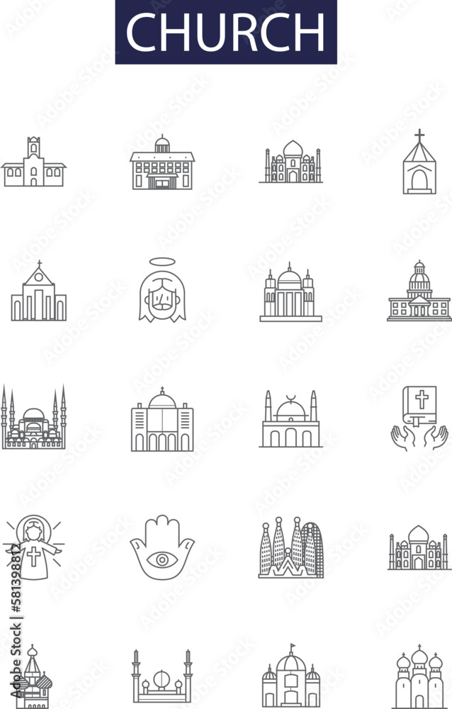 Church line vector icons and signs. sanctuary, chapel, congregation ...