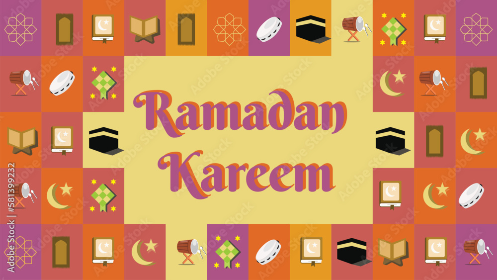 Sunset pixel Poster Ramadan Kareem ,vector illustration, for greeting ...