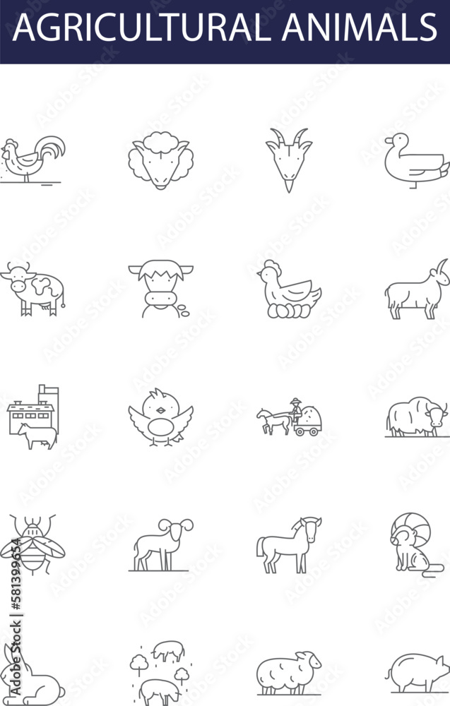 Agricultural animals line vector icons and signs. Pig, Sheep, Goat ...