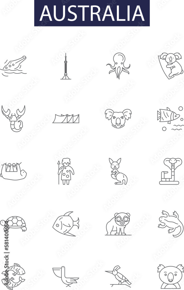 Australia line vector icons and signs. Outback, Sydney, Melbourne, Gold ...