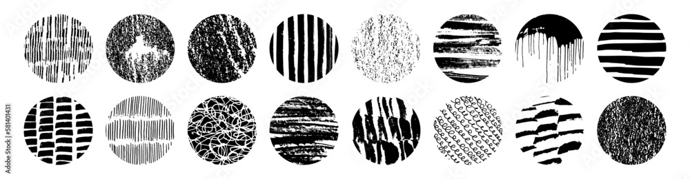 Vector set of hand drawn artistic textures. Grungy social media icons ...