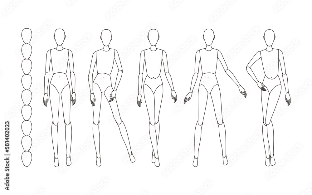Fashionable outline template for technical fashion sketches. Models in ...