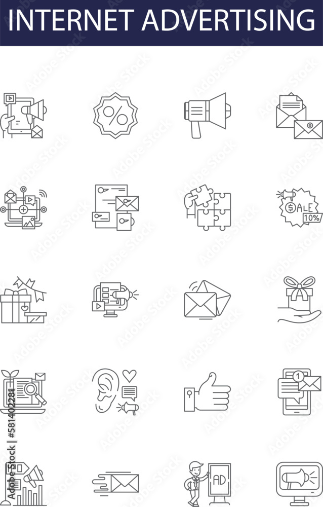 Internet advertising line vector icons and signs. Advertising, Internet ...