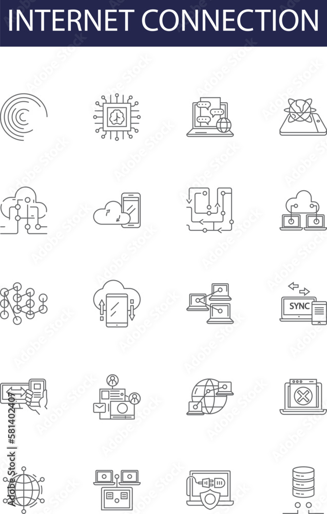Internet Connection Line Vector Icons And Signs Network Wifi Broadband Ethernet Dial Up