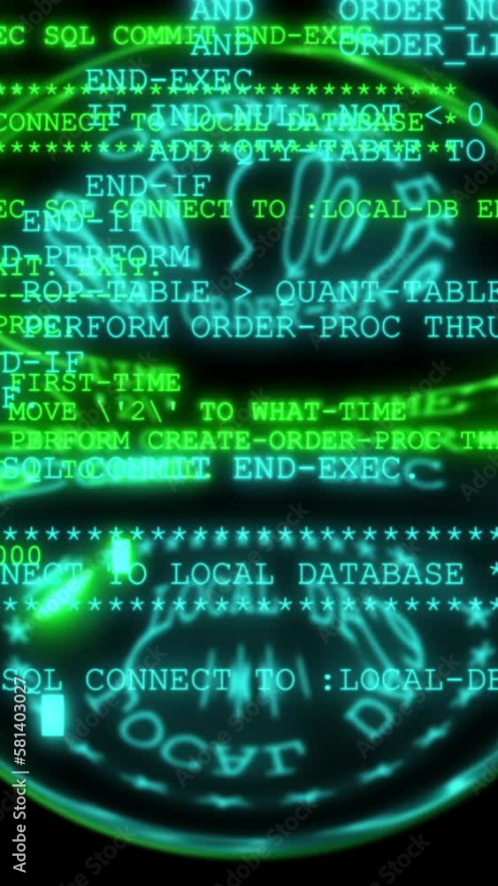 Vertical Video Animation Hacker Code Running Down A Computer Screen