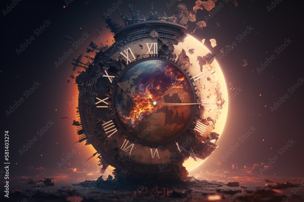 Clock representing the end of the world, Time is passing. Generative AI ...