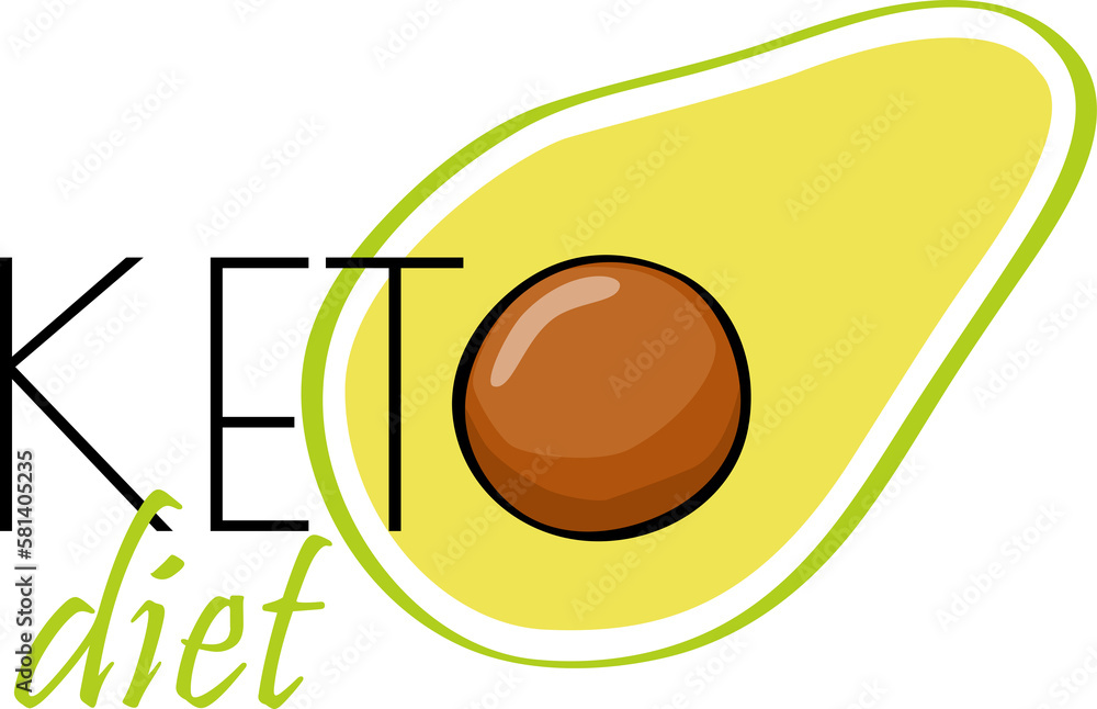 Ketogenic diet sticker with avocado. Typographic sign keto diet for ...