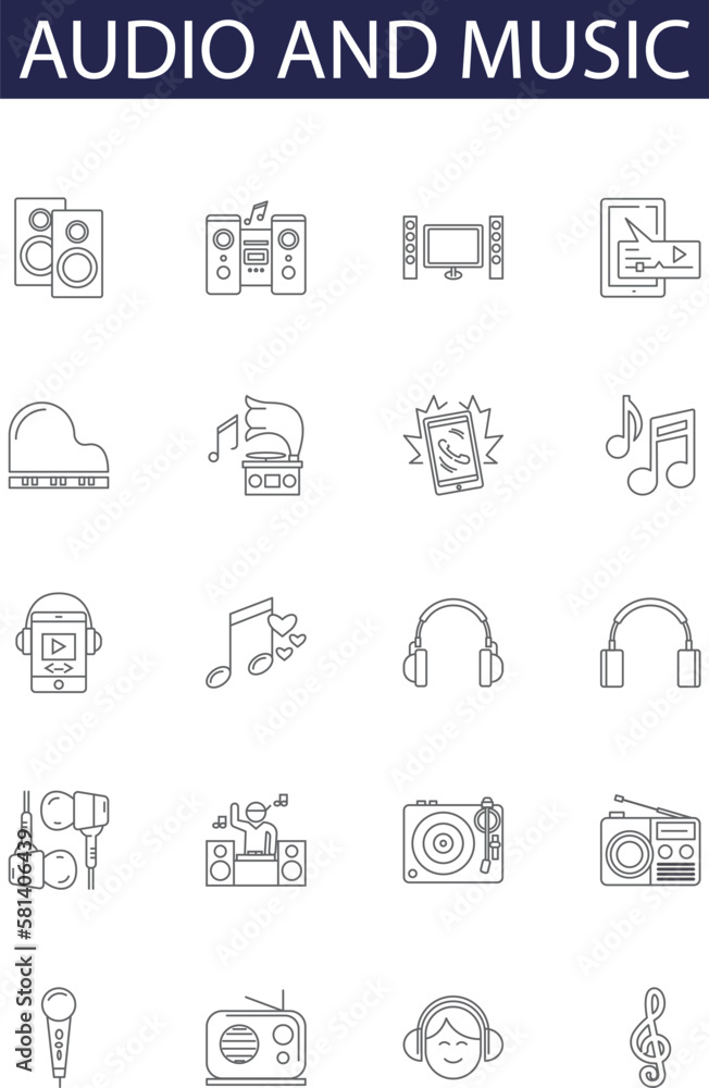 Audio and music line vector icons and signs. Audio, Sounds, Melodies ...