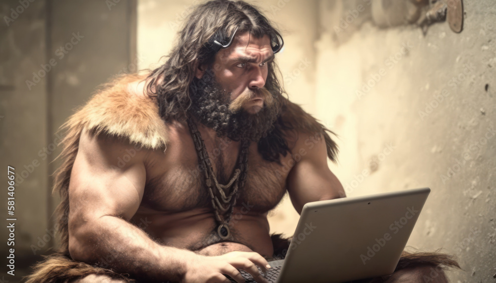 An imaginative depiction of a Neanderthal donning animal furs and in ...