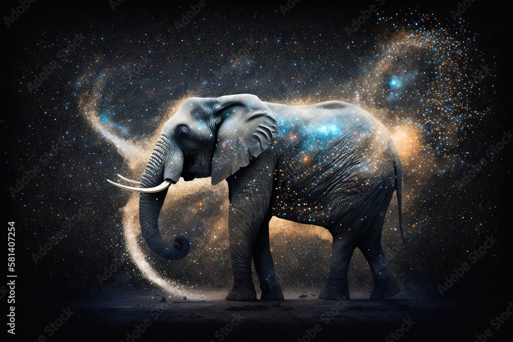 giant space elephant floating through the universe, trumpeting its ...