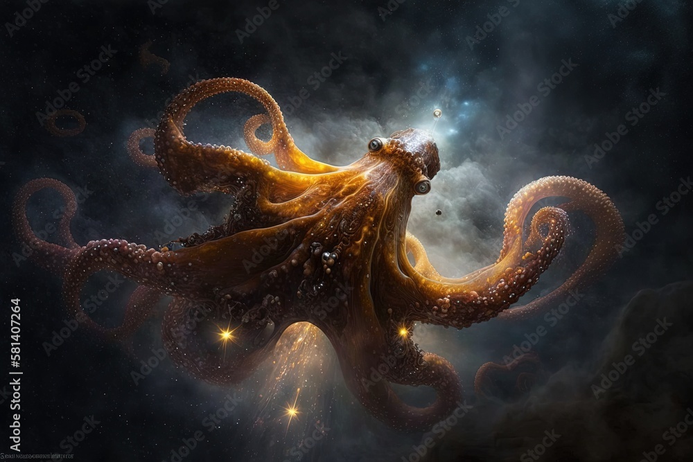 giant space octopus with tentacles reaching across the galaxy, using ...