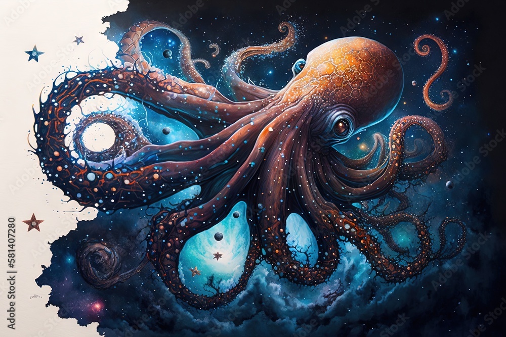 giant space octopus with tentacles reaching across the galaxy, using ...