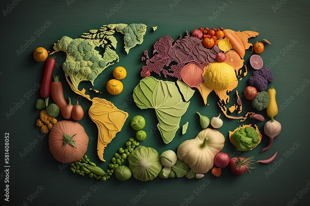 World map made of fresh vegatables Creative diet food healthy eating ...