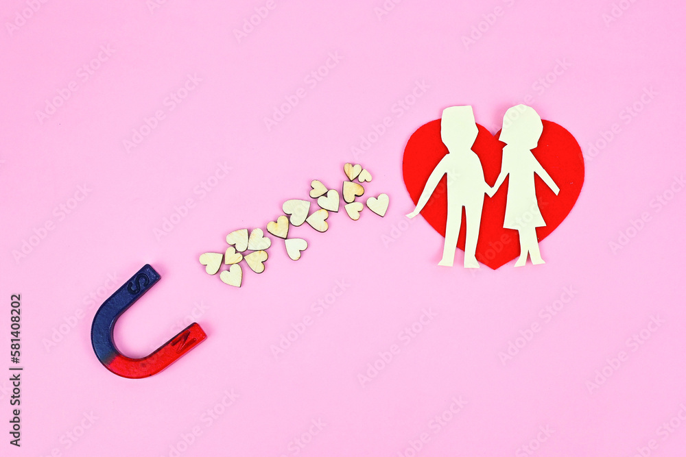 Magnet attracts romance relationship couple.Metaphor symbolise as ...