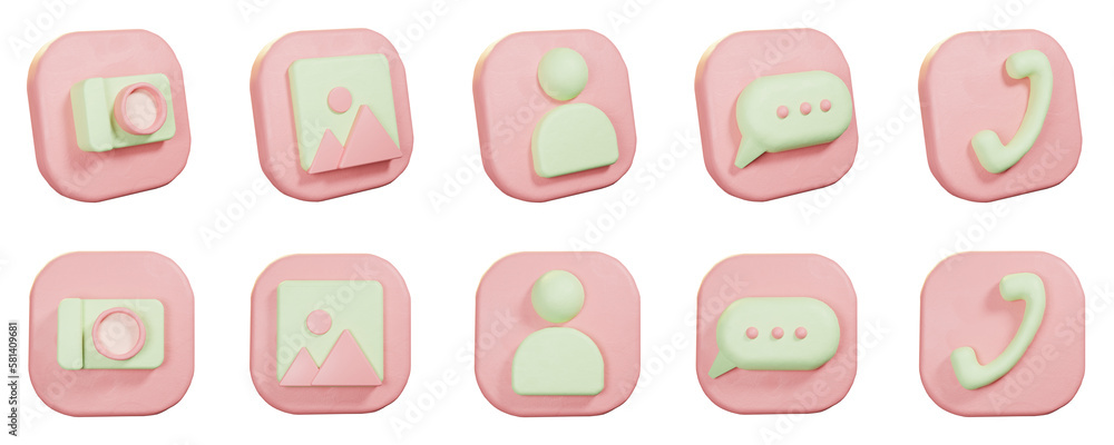 3d smartphone menu icon set with clay texture on transparent background ...
