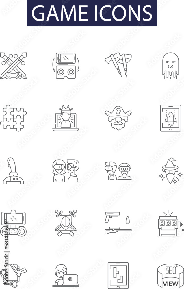 Game icons line vector icons and signs. Icons, Gaming, Graphics ...