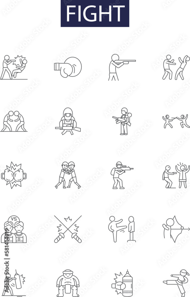 Fight line vector icons and signs. rival, contest, wrestle, brawl ...