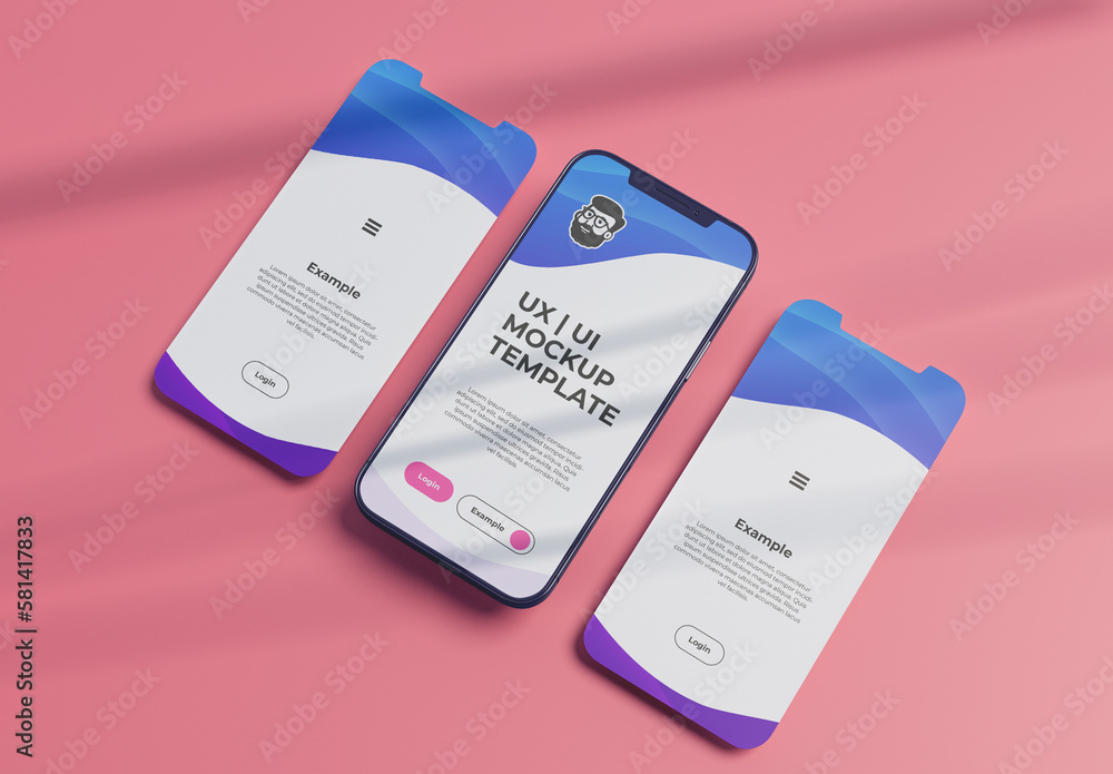 Mobile Application Mockup Scene With Three Screens Stock Template ...