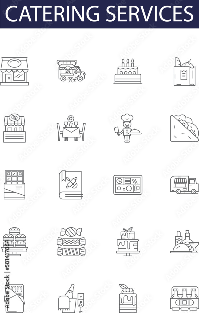 Catering services line vector icons and signs. Services, Food, Event ...