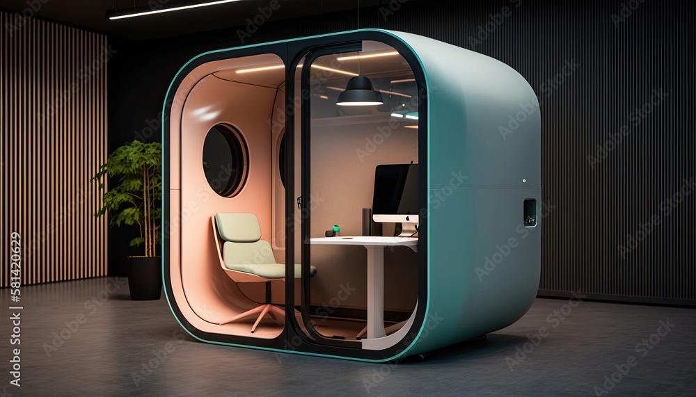 Futuristic empty office pod capsule room for concentrate work in ...