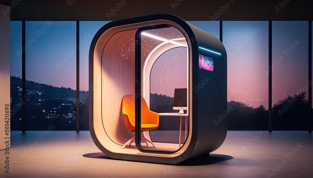 Futuristic empty office pod capsule room for concentrate work in ...