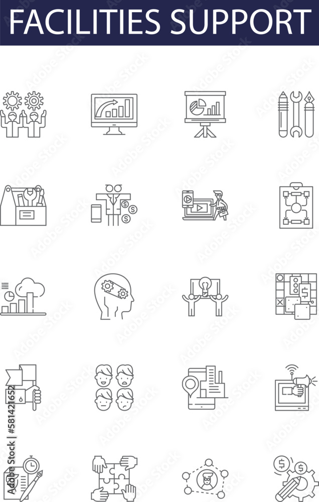 Facilities support line vector icons and signs. Support, Maintenance ...