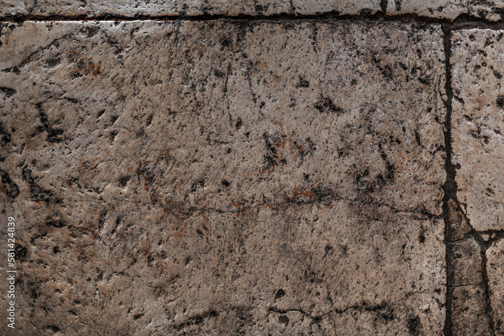 Foto de Old aged damaged marble bumpy uneven blocks. Trip pitted grunge ...