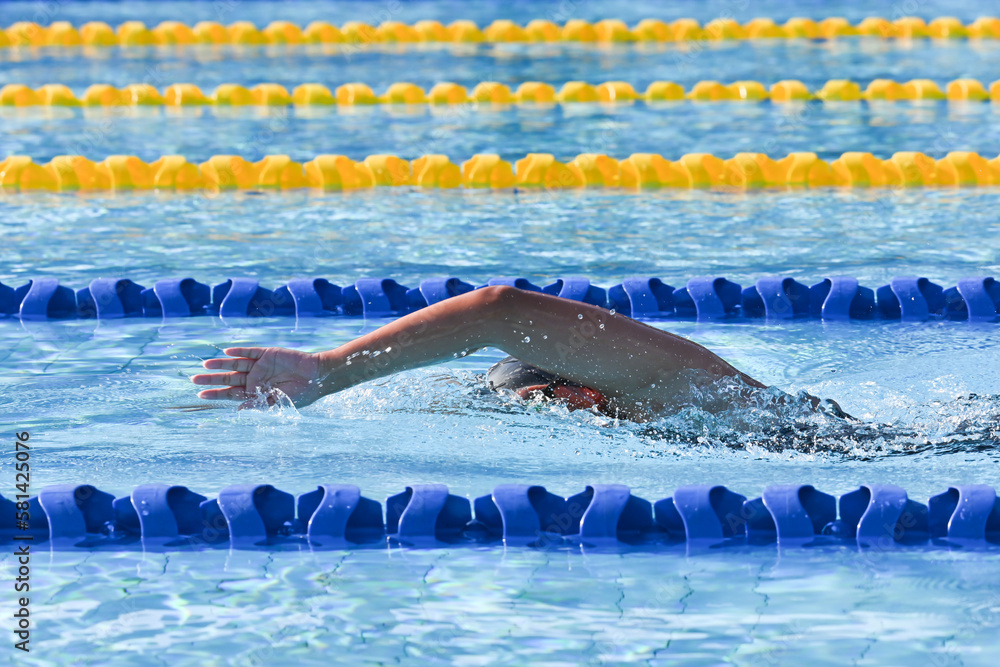 Sport man swimming in the pool at the sport complex.Professional ...