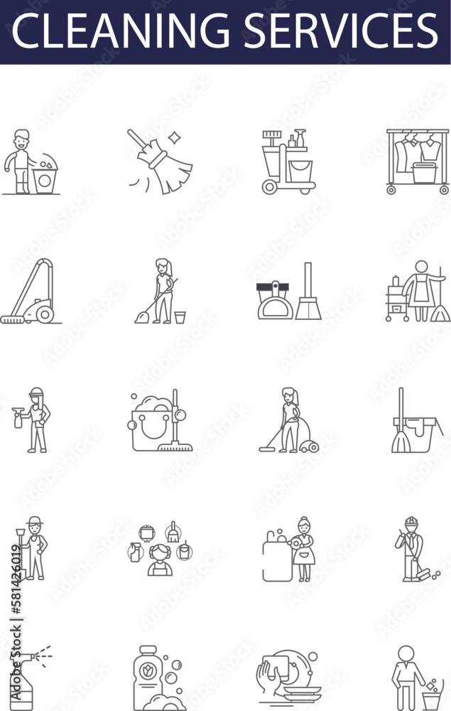 Cleaning services line vector icons and signs. Dusting, Disinfecting ...