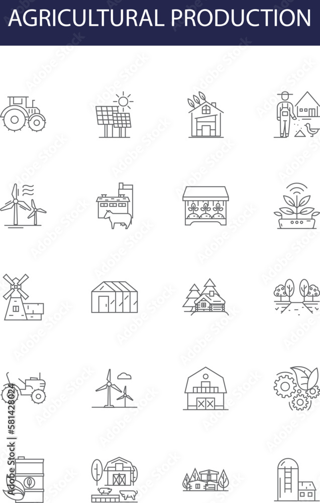 Agricultural production line vector icons and signs. Crops, Livestock ...