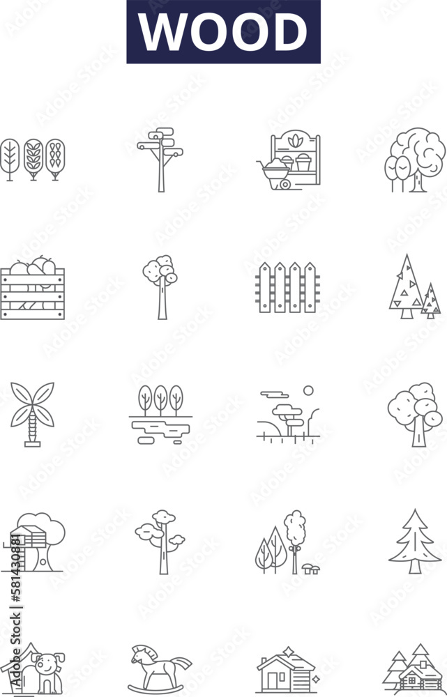 Wood line vector icons and signs. Lumber, Forestry, Plywood, Hardwood ...