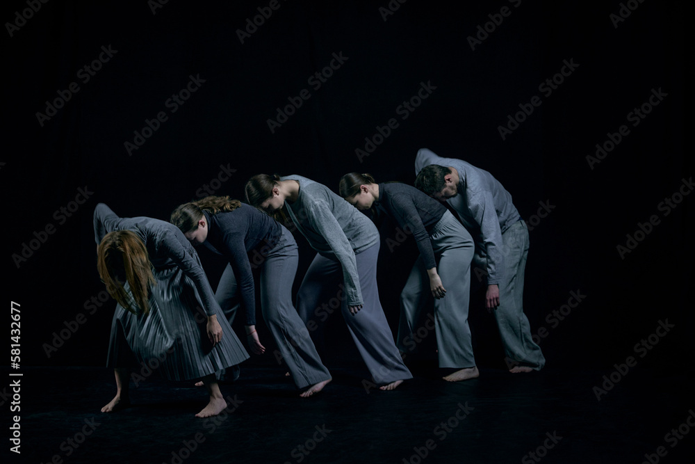 Hidden fears. Self-expression through dance. Group of young people ...