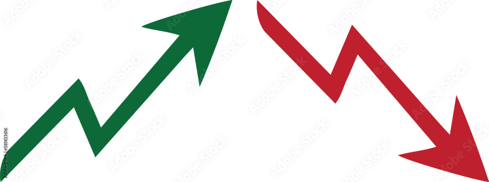 Graph going Up and Down sign with green and red arrows vector. Flat ...