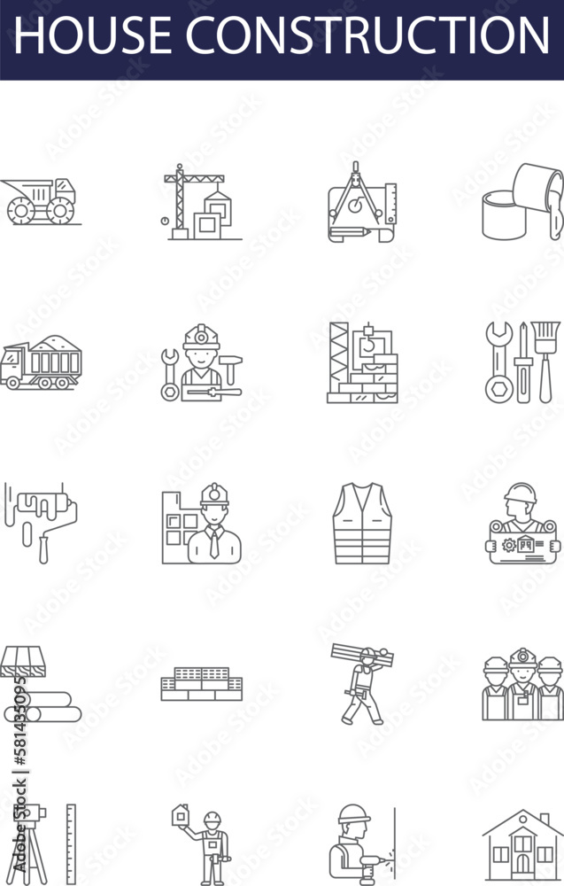 House construction line vector icons and signs. Constructing, Erecting ...