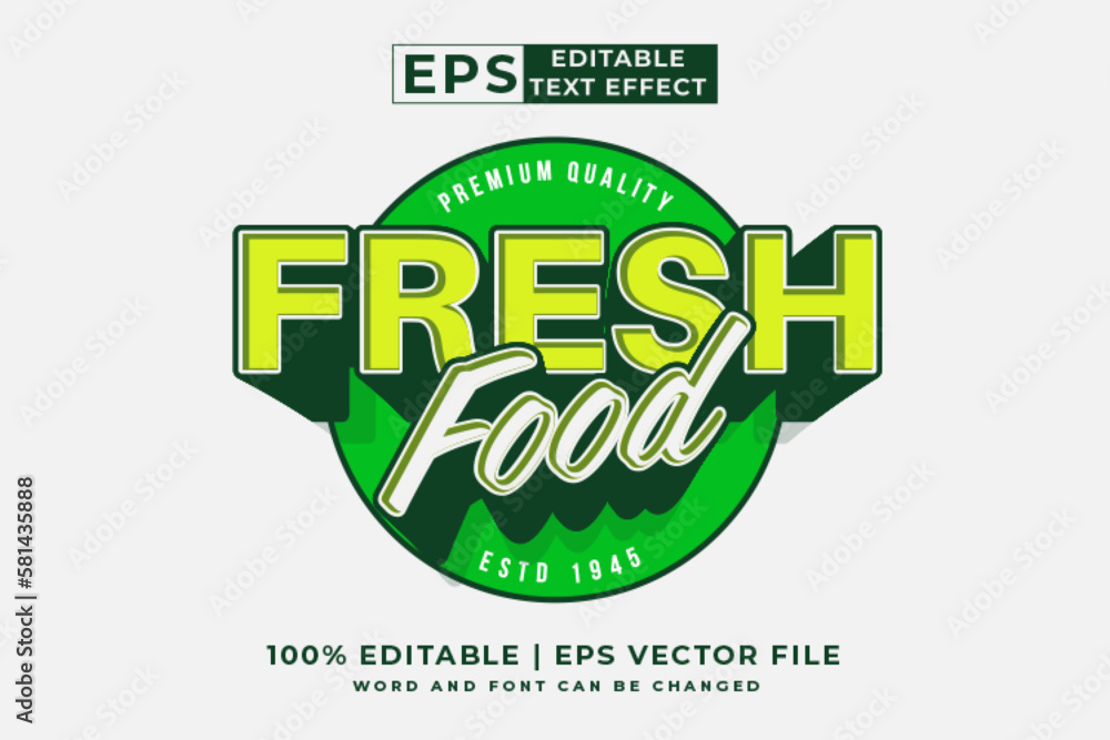 Editable text effect Fresh Food 3d logo cartoon template style premium ...