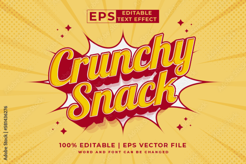 Editable text effect Crunchy Snack 3d cartoon template style premium ...