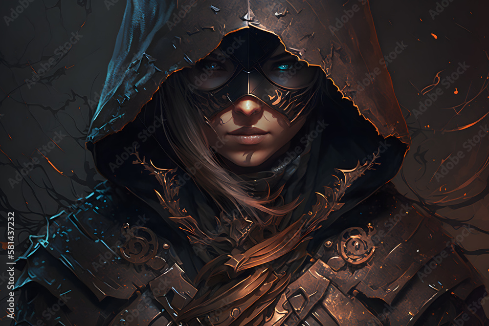 Fantasy Woman Warrior Assassin Portrait Neural Network Ai Generated Art Stock Illustration
