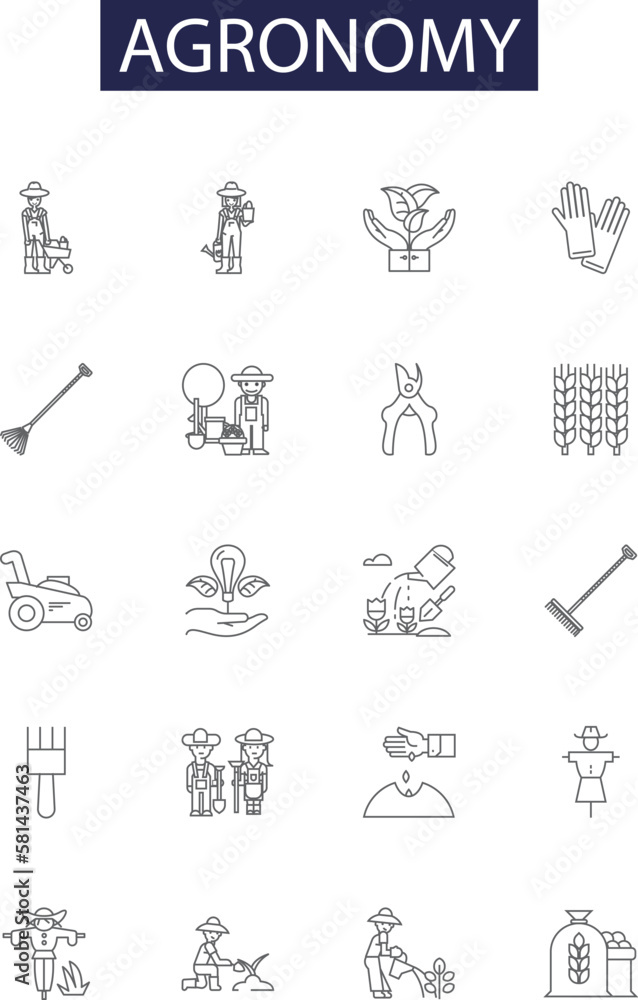 Agronomy line vector icons and signs. Crops, Soil, Fertilizers, Yields ...