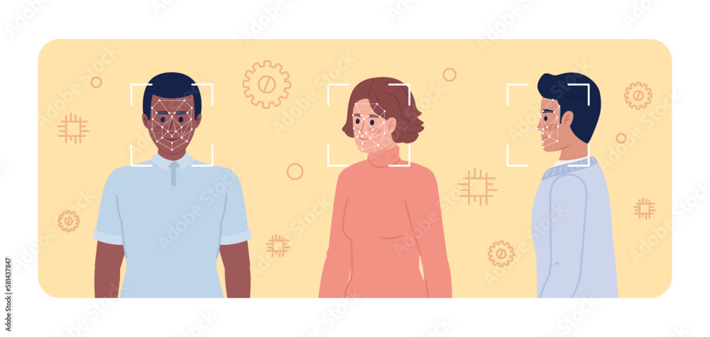 Public facial recognition 2D vector isolated spot illustration ...