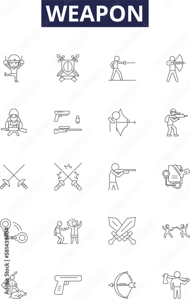 Weapon line vector icons and signs. firepower, artillery, armory ...