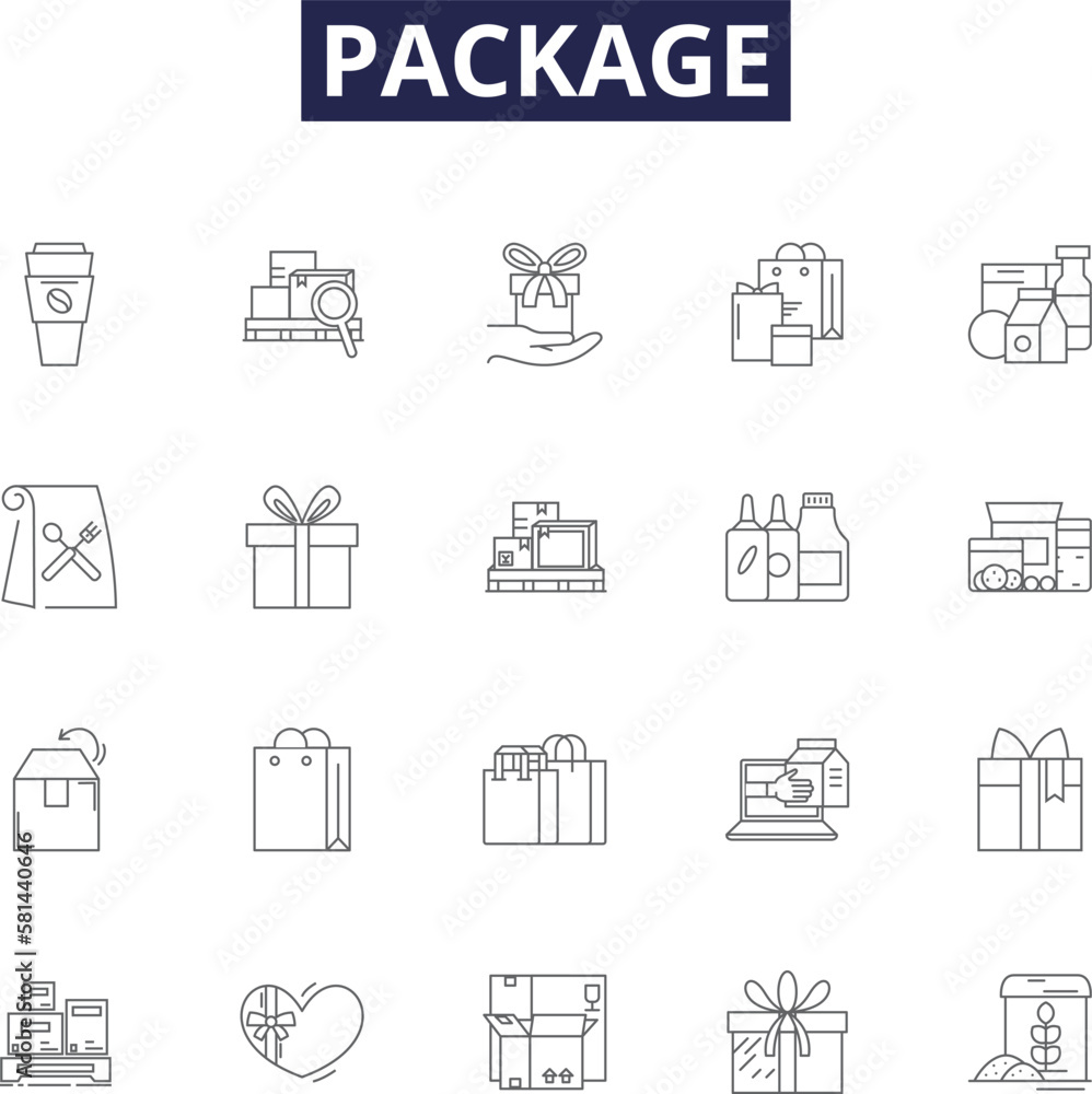 Package line vector icons and signs. Cargo, Shipment, Container, Box ...