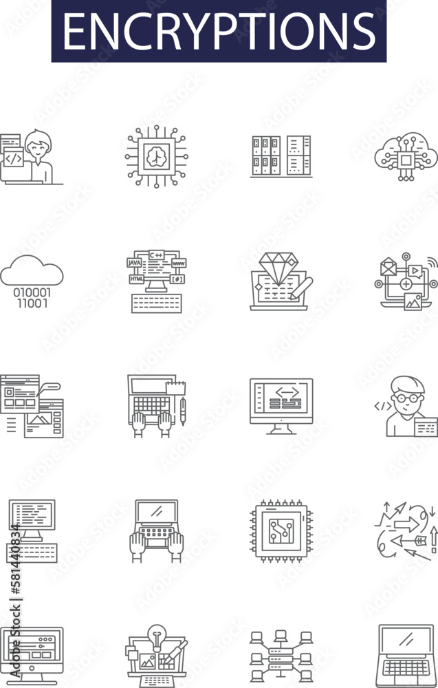 Encryptions line vector icons and signs. Cryptography, Coding ... Encryptions line vector icons and signs. Cryptography, Coding ...