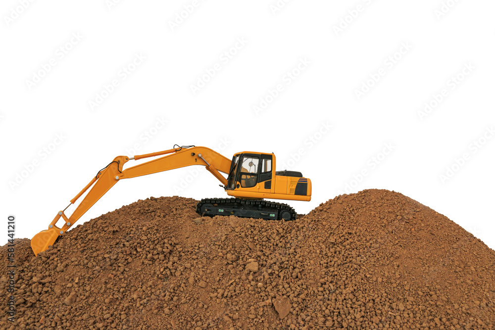 Crawler Excavator is digging soil in the construction site on isolated ...