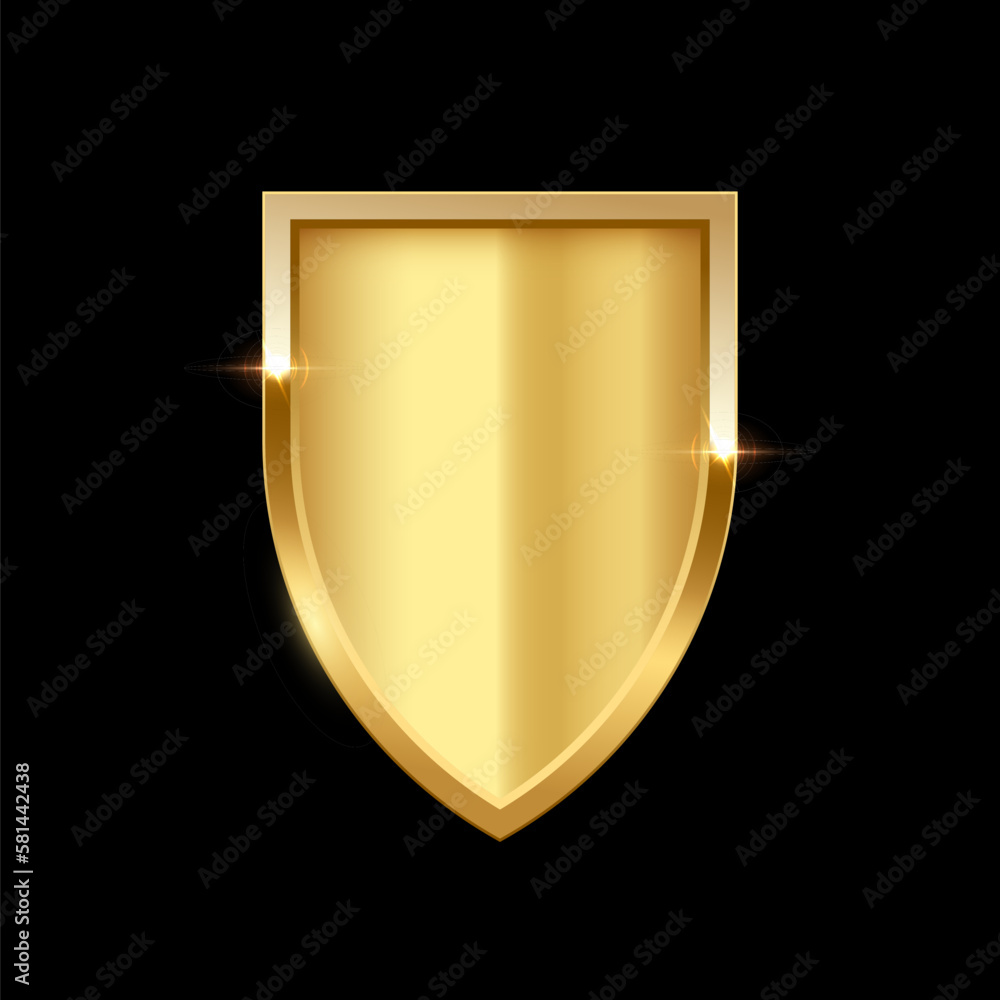 Gold shield vector illustration. Realistic isolated golden armory ...