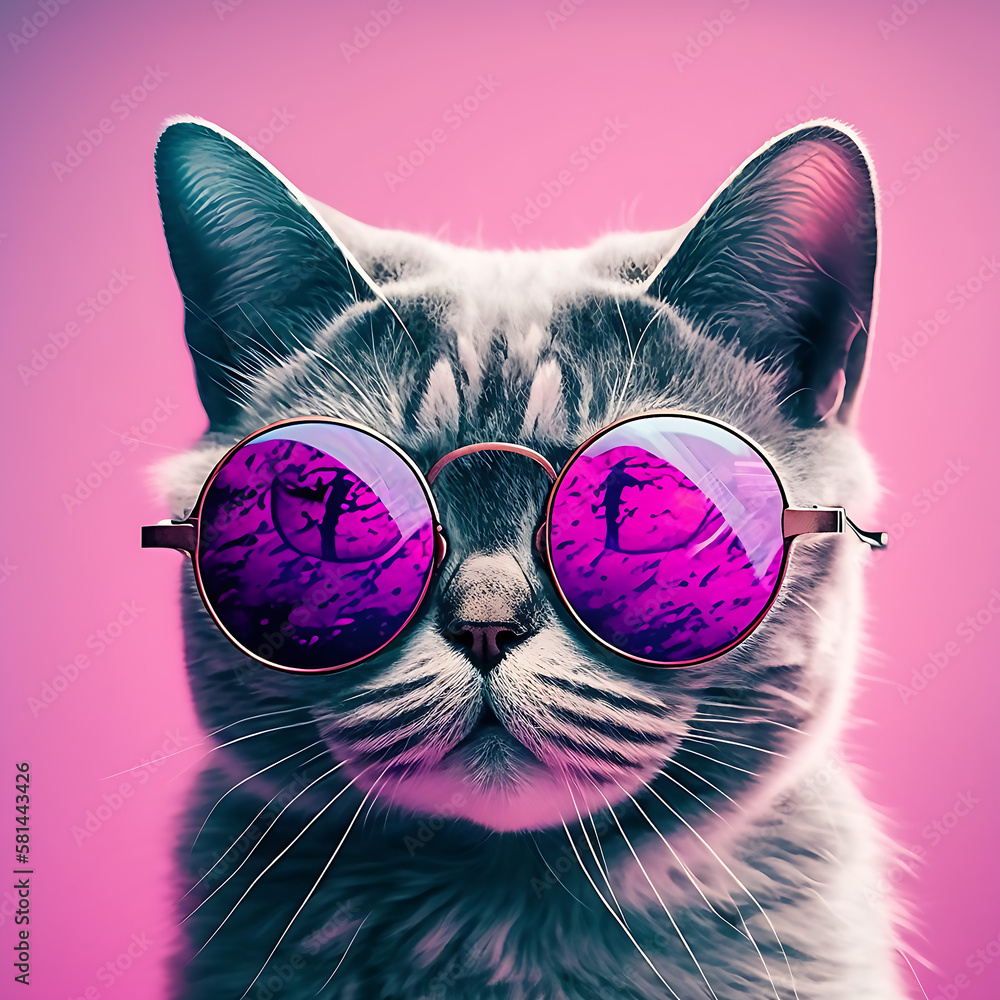 Ilustracja Stock: gato con lentes | Adobe Stock